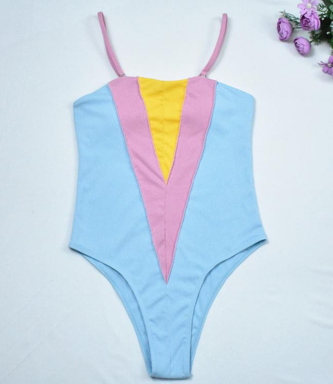 Factory wholesale in stock color matching one-piece swimsuit sexy backless triangle swimwear