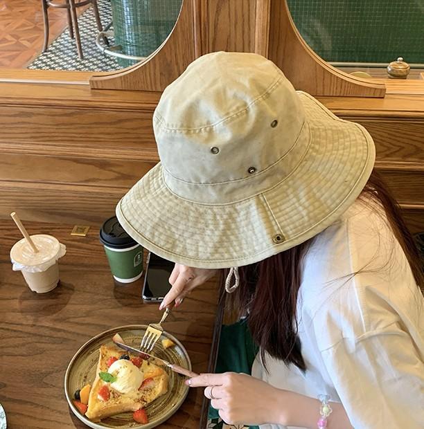 Western Cowboy Fisherman Hat Cotton Outdoor Camping Summer Hat Solid Color Big Brim Bucket Hat
