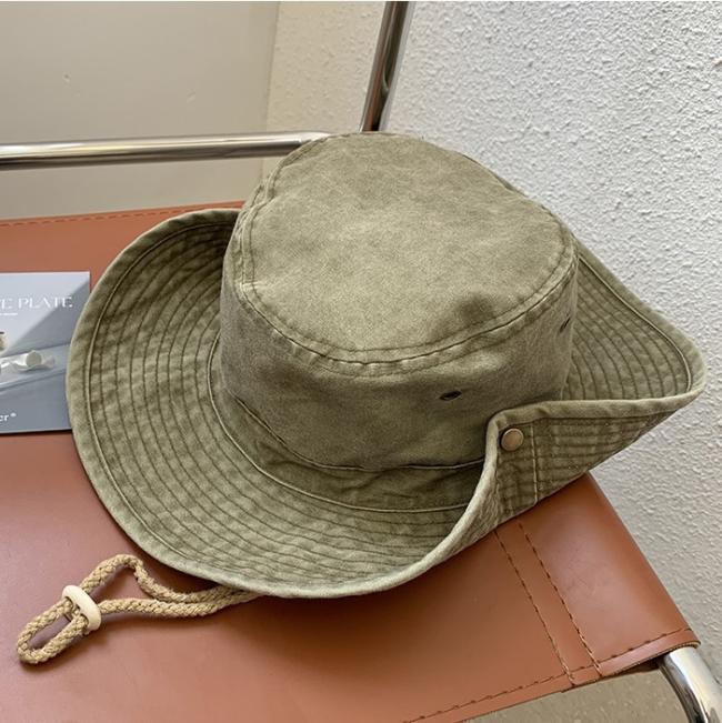 Western Cowboy Fisherman Hat Cotton Outdoor Camping Summer Hat Solid Color Big Brim Bucket Hat