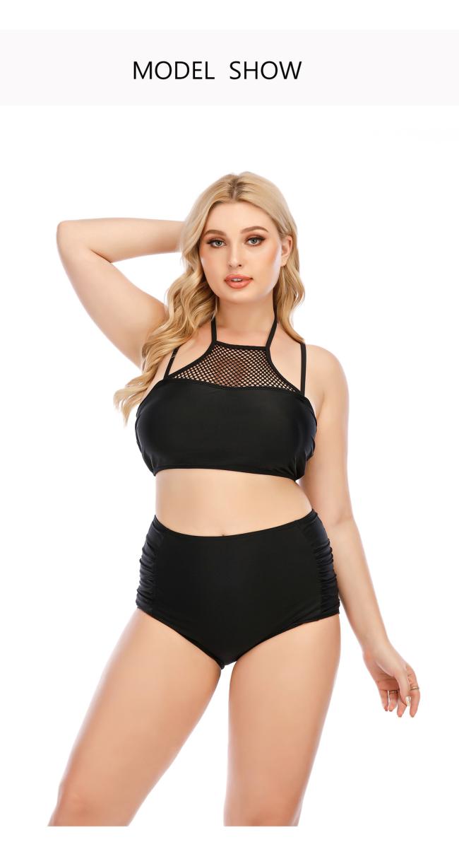 High waist black camisole split plus-sized women's swimsuit sexy mesh bikini swimsuit