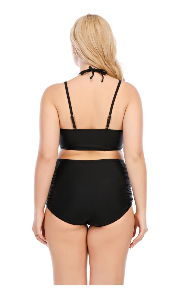 High waist black camisole split plus-sized women's swimsuit sexy mesh bikini swimsuit