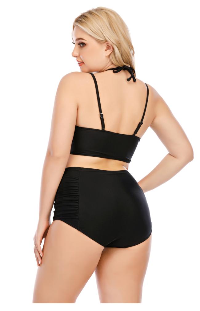 High waist black camisole split plus-sized women's swimsuit sexy mesh bikini swimsuit