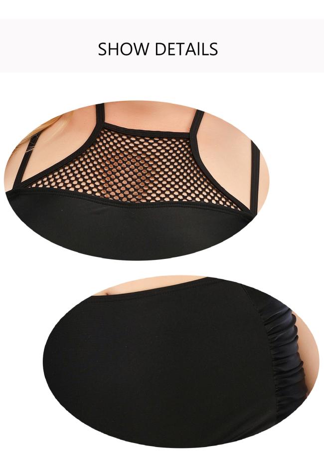 High waist black camisole split plus-sized women's swimsuit sexy mesh bikini swimsuit