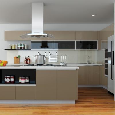 China MC World Free Design Modular Kitchen Wall Cabinet Black Wooden 16-22mm Carcase Thickness for sale