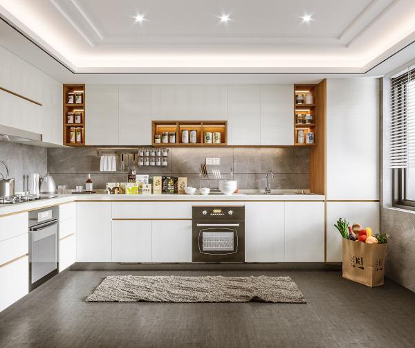 Quality Anti scratch Linear Shape High End White Kitchen Cabinets / White Gloss Kitchen Units for sale