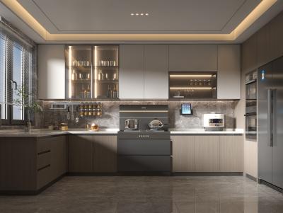 China Brown Futuristic Kitchen Cabinets Fitted Cupboard Set Rta Custom Wooden Furniture for sale