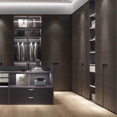 China Smooth auto Black Bedroom Glass Wardrobe Melamine Custom Swing Door Closet for sale