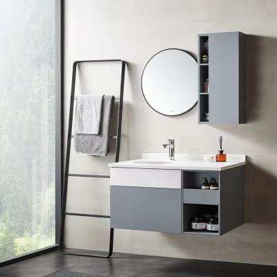 China Hotel Floating Wall Mounted Solid Oak Vanity Unit With Mirror Wash Basin for sale