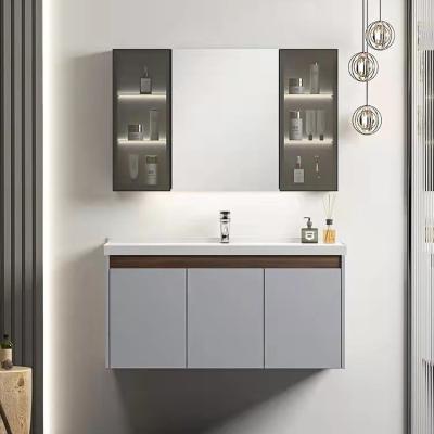 China Hotel Floating Wall Mounted Solid Oak Vanity Unit With Mirror Wash Basin for sale