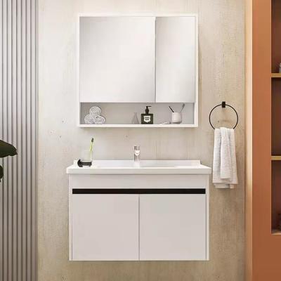China Hotel Floating Wall Mounted Solid Oak Vanity Unit With Mirror Wash Basin for sale
