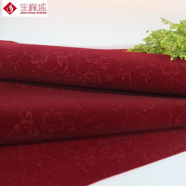 Quality Printed Spunlace Velvet Flock Fabric Dark Red With Flower Pattern for sale