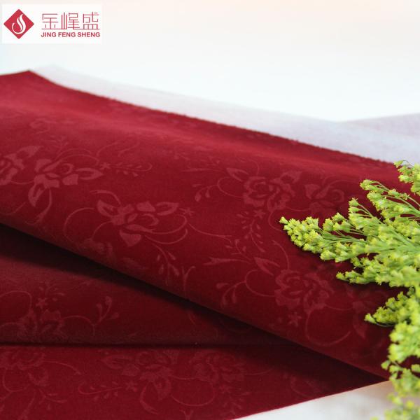 Quality Printed Spunlace Velvet Flock Fabric Dark Red With Flower Pattern for sale