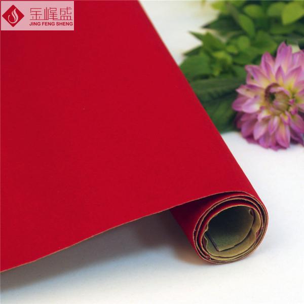 Quality Adhesive Glue Red Tricot Lining Fabric Velvet Flocked for Packaging Box Material for sale