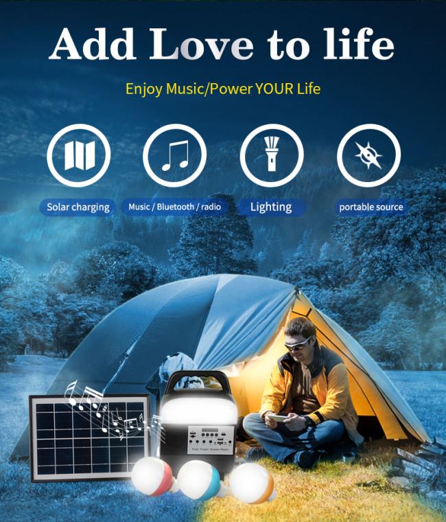 Piccola emergenza all'aperto solare del sistema di illuminazione con la lampada mobile di potere dell'altoparlante radiofonico di Bluetooth
