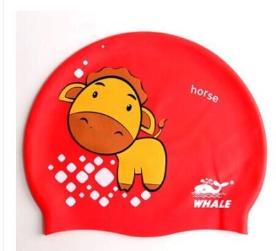 China Chapéus 100% da natação das crianças engraçadas do silicone vermelhos com o animal bonito impresso à venda