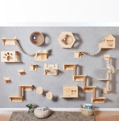 China Novelty  Pet Toys Wall Mounted Wooden Cat Climbing Frame Tree Sustainable for sale