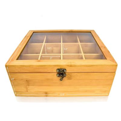 China Transparent Lidded Wooden Box 12 Compartments Wood Tea Box Organizer for sale