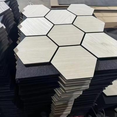 China Enhance Acoustic Experience 3D Hexagon Soundproof Wood Wall Panels Pink Orange White Or Customized Colors for sale