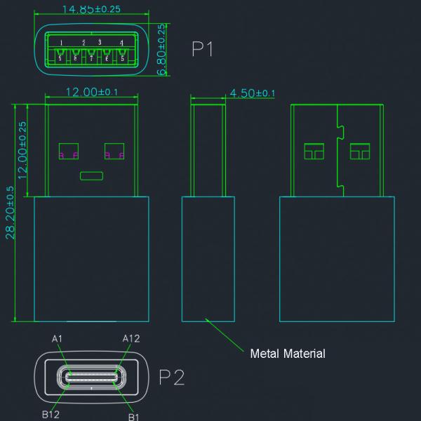 Quality Female USB C To Male USB Adapter With Lanyard Design 10G Data Mini Adapter for sale