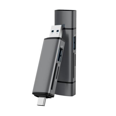 China Dual Port USB 3.0 Type C OTG HUB With SD Micro SD Memory Card Reader Metal Housing for sale