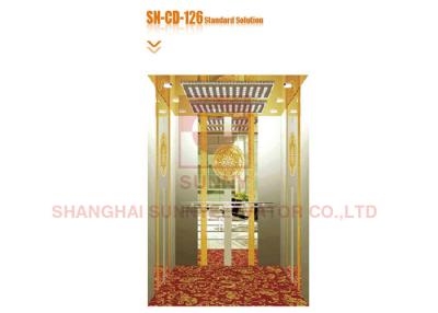 China Soft Lighting Elevator Cabin Decoration With Titanium Gold Mirror / Etched for sale