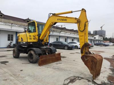 China Gebruikt Zuidkoreaans Hydraulisch Mini Mobile Excavator r60w-7 Goedkope Prijs, Tweedehandse 100% Originele 6 Ton Wheel Digger Hyundai r60w-7 Hete Verkoop Te koop