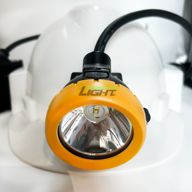 Corded cap lamp in use