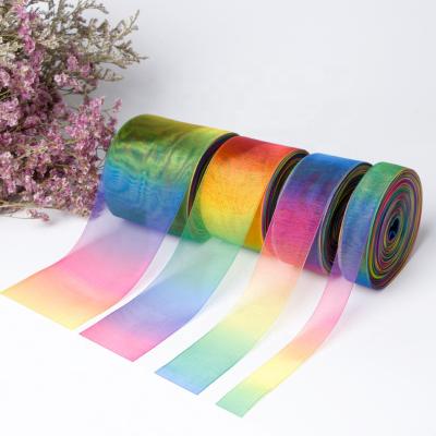 Cina Wholesale Custom Colorful 4cm Fashional Sheer Organza Ribbon for Gift Ribbon in vendita