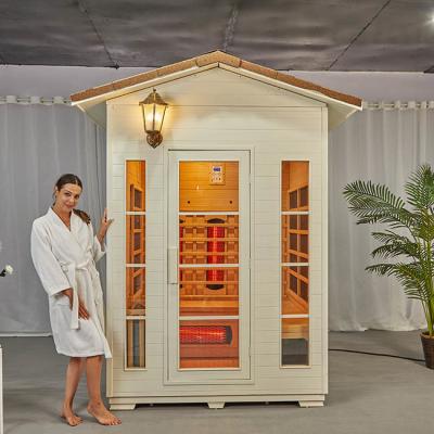 China Outdoor Infrared Combined Sauna Steam Room Solid Wood With Waterproof Roof for sale