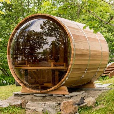 China Sauna panoramica con botte di legno a vapore all'aperto con stufa elettrica for sale