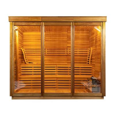 China 6 People Red Cedar Wood Traditional Stove Heater Outdoor Dry Sauna Unique Design for sale