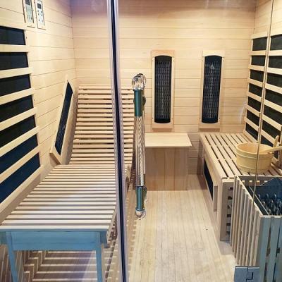 Cina Canadian Hemlock Indoor Wooden Hybrid Infrared Steam Sauna 2 - 3 Person in vendita