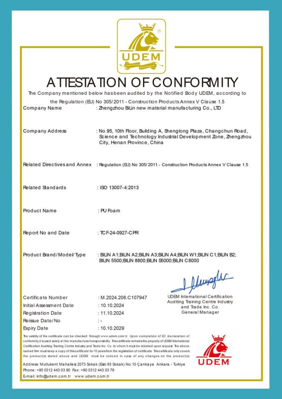 CE Certificate - Zhengzhou Bilin New Materials Manufacturing Co., Ltd.