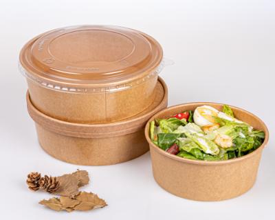 China Kraft Paper Salad Bowl with PET/PP Lid in 500ml 750ml 1000ml 1100ml 1300ml Sizes for Fresh Food Packaging for sale