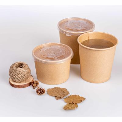 China Eco Friendly Disposable Kraft Paper Soup Container with PET/PP/Paper Lid for Sustainable Packaging for sale