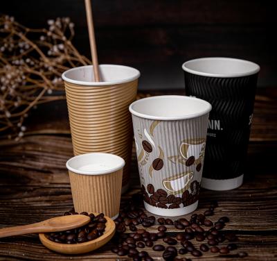 China Ripple Wall Paper Cup with PE/PLA/Aqueous Dispersion Coated in 4oz to 20oz Capacity for sale