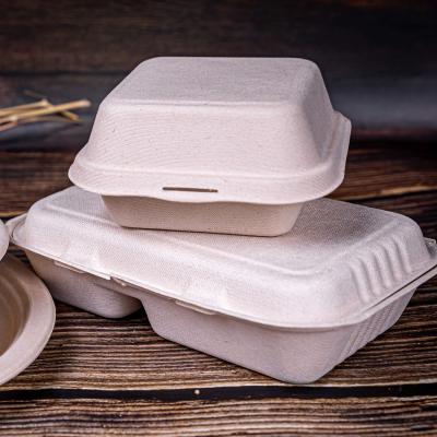 China 100% Eco-Friendly Biodegradable Compostable Sugarcane Clamshell and Hamburger Box for Restaurants and Takeout for sale