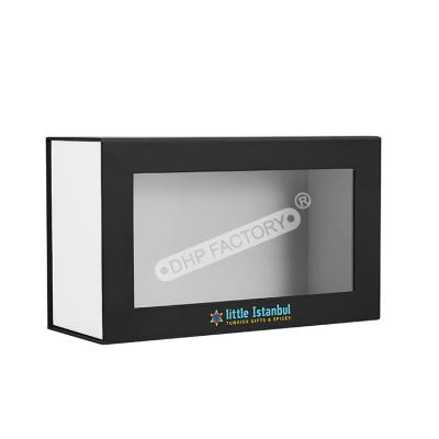 Chine OEM ODM boîte cadeau magnétique noire mate avec fenêtre en PVC transparent à vendre