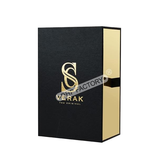 Gold Foil Logo Perfume Sample Box With Ribbon For Luxury Gift Packaging