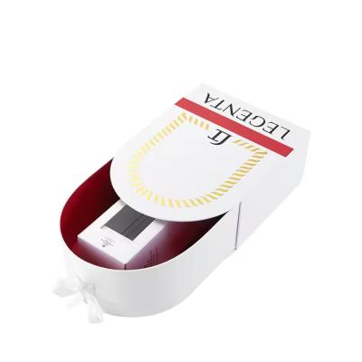 China Luxury Ellipse Wine Box Rigid Cardboard Slid Drawer Package With Ribbon Bow for sale