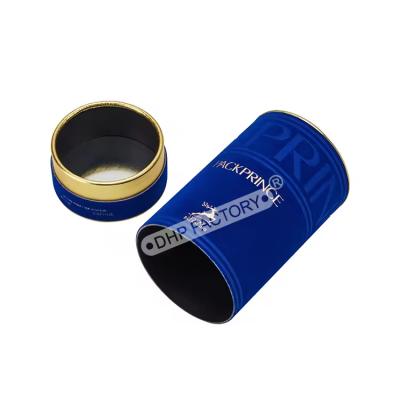 China Luxury Round Wine Packaging Box Velvet Finish Cylinder Tube With Metal Lid for sale