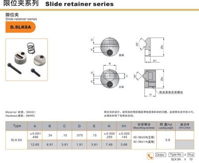 Cina Piccolo fermo di D. SLK8A Slide dei pezzi di ricambio della muffa di tolleranza SKH51 in vendita