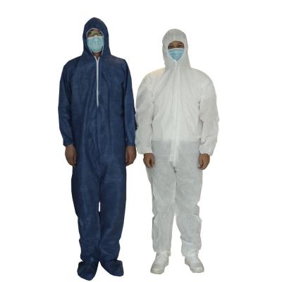 China Blauw-wit Wegwerpovertrek Zipper Front Elastische enkelbescherming PP/SMS/Microporeus Stof Te koop