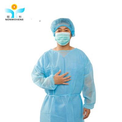 China 18gsm-40gsm PP+PE Wegwerfisolierungs-Kleidermedizinisches geduldiges Kleid zu verkaufen