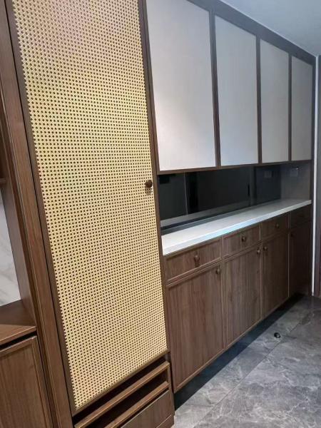 Quality Japandi Rattan Webbing & Dark Walnut Sideboard Cabinet Unit for sale