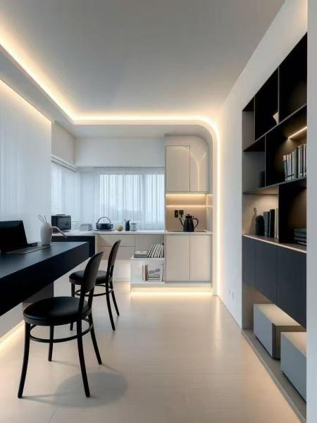Quality Minimalist Curved LED Integrated Desk & Coffee Bar Study Cabinet System for sale