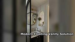 Vintage French Arched Bathroom Vanity Cabinet & Brass Mirror Set
