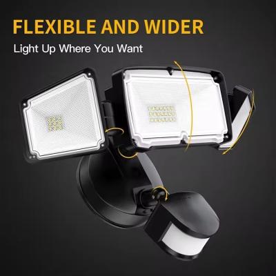 China 20w 28w 39w Garden 3 Head Led Security Lights Motion Sensor Outdoor Adjustable Led Flood Light Ip67 For Outdoor for sale