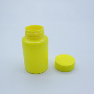 Cina bottiglia di pillola gialla su misura di plastica della vitamina dell'ANIMALE DOMESTICO 150ml con il cappuccio resistente del bambino in vendita