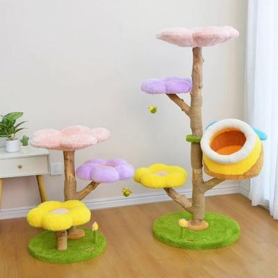 China New Design Multi-layer Wood Cat Tree Tower Cat Scratching Durable Eco-Friendly Large Space Luxury Plush High Quality Carton for sale